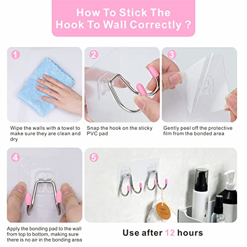 Adhesive Double Hook Wall Hooks, 12 Pack Heavy Duty Nailless Adhesive Hooks - Max 13lbs Capacity, Stainless Steel Non-Marking Bathroom Kitchen Reusable Water and Oil Resistant Seamless Hook Wall Hooks