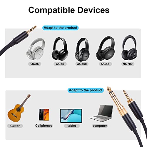 Sqrgreat QC45 Replacement Cable Cord for Bose QuietComfort QC35 QC35ii QC25 On-Ear 2 OE2 OE2i Soundlink SoundTrue Headphone Coiled Audio with 6.35mm Adapter Works on Xbox One/ PS4/ PS5/ guitar(14Ft)