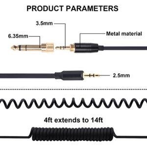 Sqrgreat QC45 Replacement Cable Cord for Bose QuietComfort QC35 QC35ii QC25 On-Ear 2 OE2 OE2i Soundlink SoundTrue Headphone Coiled Audio with 6.35mm Adapter Works on Xbox One/ PS4/ PS5/ guitar(14Ft)