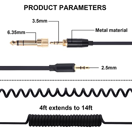 Sqrgreat QC45 Replacement Cable Cord for Bose QuietComfort QC35 QC35ii QC25 On-Ear 2 OE2 OE2i Soundlink SoundTrue Headphone Coiled Audio with 6.35mm Adapter Works on Xbox One/ PS4/ PS5/ guitar(14Ft)