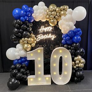 Royal Blue Gold Black Balloon Garland Arch Kit-136pcs Sapphire Blue White Balloons for Wedding, Happy Birthday, Graduation Party, Baby Shower, Boys Christening, Anniversary Celebration Backdrop