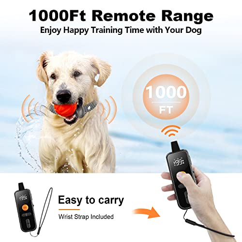 Saulcy Dog Training Collar - Dog Shock Collar with 1000Ft Remote, Waterproof E Collar for Dogs Training with 3 Modes, Shock, Vibration, Beep, Rechargeable Electric Collar for Small Medium Large Dog