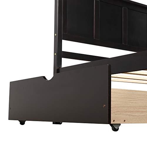 Harper & Bright Designs Twin Bed with Storage Drawers, Solid Wood Platform Bed Frame with Headboard - Espresso