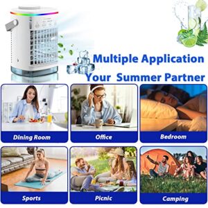 Portable Air Conditioner,4 IN 1 Effective Evaporative Personal Air Cooler with 4 Wind Speed&2 Cool Mist,Small Cold Air Fan with 2-8H timer&Colorful Nightlight for Room,Office,Desk,Camping (Blue)