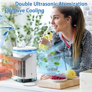 Portable Air Conditioner,4 IN 1 Effective Evaporative Personal Air Cooler with 4 Wind Speed&2 Cool Mist,Small Cold Air Fan with 2-8H timer&Colorful Nightlight for Room,Office,Desk,Camping (Blue)