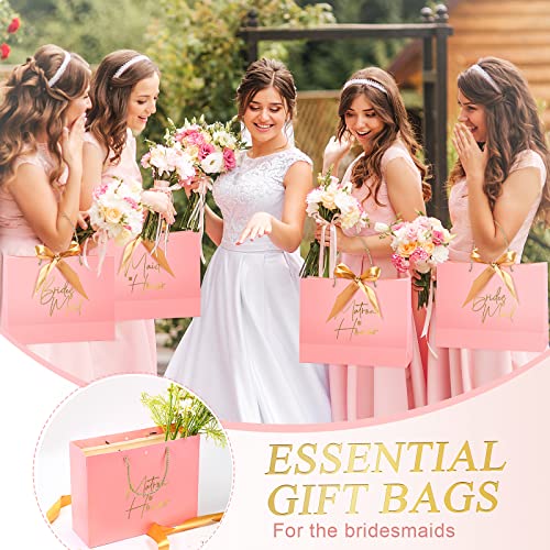 8 Pieces Bridesmaid Proposal Bags Bridesmaid Gift Bag Pink Bridesmaid Bags with Handles Brides Maid Gift Wrap Bags 2.6 x 10 x 4 Inches Paper Party Favor Bag for Birthday Wedding,3 Styles