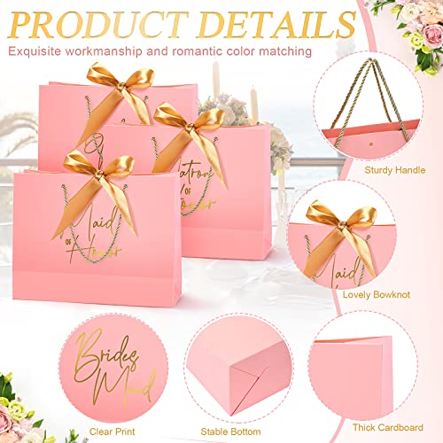 8 Pieces Bridesmaid Proposal Bags Bridesmaid Gift Bag Pink Bridesmaid Bags with Handles Brides Maid Gift Wrap Bags 2.6 x 10 x 4 Inches Paper Party Favor Bag for Birthday Wedding,3 Styles