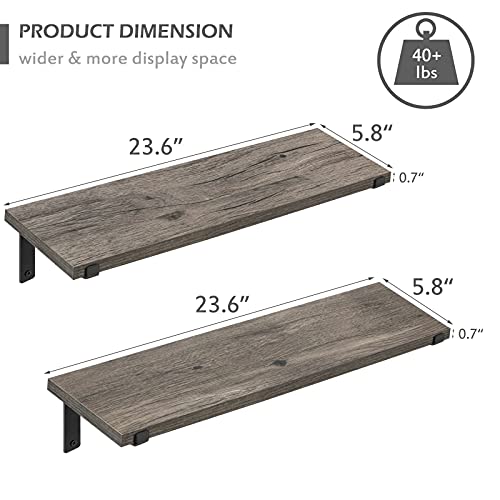 QEEIG Grey Floating Shelves 24 inches Long Bundle (Contains 2 Items)