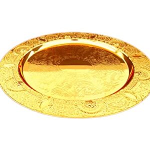 ROMENDIR Turkish Ottoman Coffee Tea Round Tray,Storage Tray,Cosmetic Ornament Organizer,Gold