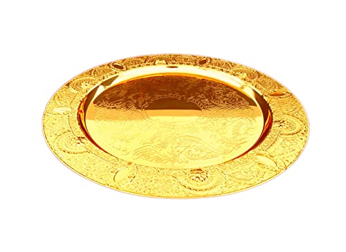 ROMENDIR Turkish Ottoman Coffee Tea Round Tray,Storage Tray,Cosmetic Ornament Organizer,Gold