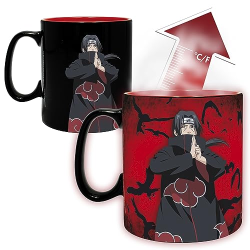 ABYSTYLE Naruto Shippuden Sharingan Heat Change Ceramic Color Changing Coffee Tea Mug 16 Oz.& Coaster Set Anime Manga Drinkware Home & Kitchen Gift 2 Pcs