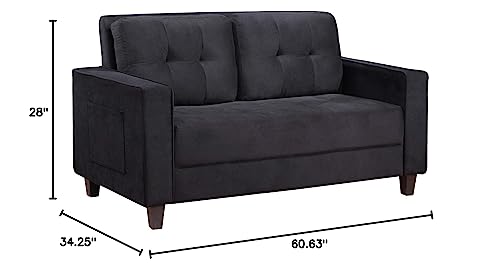 Merax Modern Mid Century Comfy Loveseat Tufted Velvet Sofa for Living Room Bedroom Office Black Love, 2-Seat