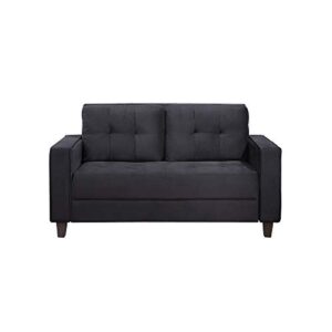 Merax Modern Mid Century Comfy Loveseat Tufted Velvet Sofa for Living Room Bedroom Office Black Love, 2-Seat