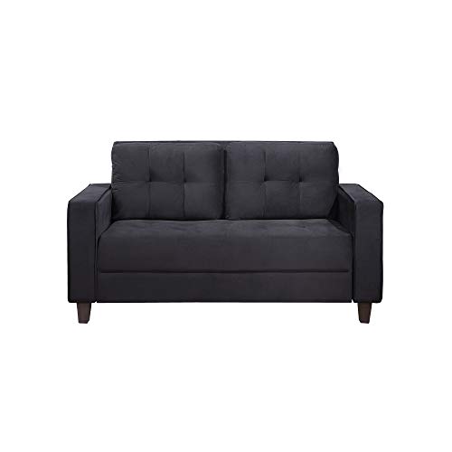 Merax Modern Mid Century Comfy Loveseat Tufted Velvet Sofa for Living Room Bedroom Office Black Love, 2-Seat