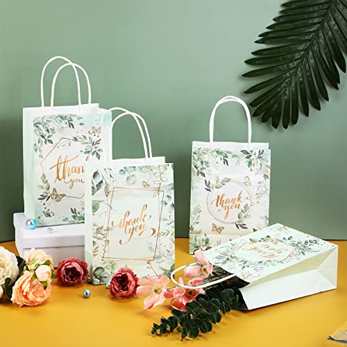 Clabby 48 Pcs Thank You Gift Bags Floral Design Thank You Bags Wedding Small Paper Thank You Kraft Bags Floral Gift Bags for Business Shopping Boutique Gifts Clothing Wedding Favors (Leaves Style)