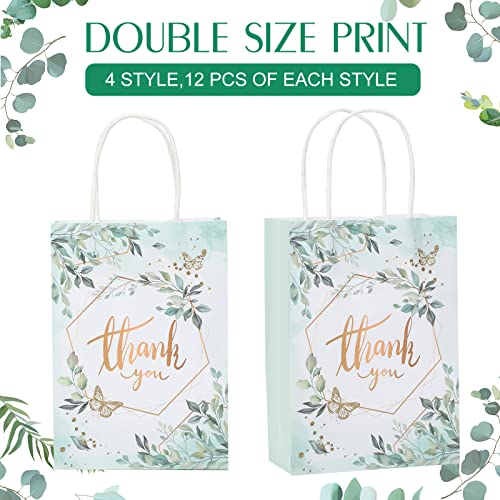 Clabby 48 Pcs Thank You Gift Bags Floral Design Thank You Bags Wedding Small Paper Thank You Kraft Bags Floral Gift Bags for Business Shopping Boutique Gifts Clothing Wedding Favors (Leaves Style)