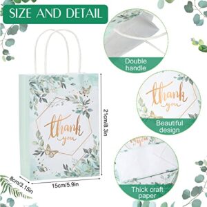 Clabby 48 Pcs Thank You Gift Bags Floral Design Thank You Bags Wedding Small Paper Thank You Kraft Bags Floral Gift Bags for Business Shopping Boutique Gifts Clothing Wedding Favors (Leaves Style)