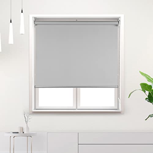 RED GRAPES 100% Blackout Roller Window Shades,Window Blinds with Thermal Insulated, UV Protection Fabric,Roller Shades for Home and Office,Easy to Install(Light Grey, 40'')