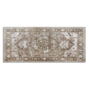 art maison area rug machine washable, waterproof boho persian area rug for living room, bedroom, bathroom, kitchen, pet friendly vinyl material (18x42, clay)