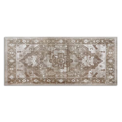 Art Maison Area Rug Machine Washable, Waterproof Boho Persian Area Rug for Living Room, Bedroom, Bathroom, Kitchen, Pet Friendly Vinyl Material (18X42, Clay)