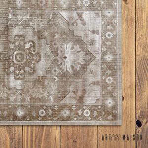 Art Maison Area Rug Machine Washable, Waterproof Boho Persian Area Rug for Living Room, Bedroom, Bathroom, Kitchen, Pet Friendly Vinyl Material (18X42, Clay)