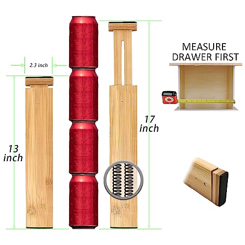 SJAELLAND 4 Pack Adjustable (13-17 inch) Stackable (2/4/6 inches) Deep Bamboo Drawer Organizer - Expandable Clothing Drawer Dividers