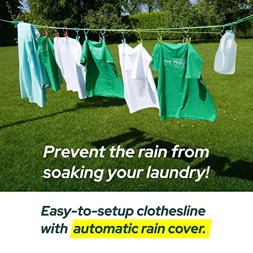 Clothes Line with Automatic Rain Cover - 16ft Outdoor Washing Line, 6ft Waterproof Cover - Air Dry Your Laundry in All Weather, Suitable for Balconies, Backyards by Peggy Rain Green