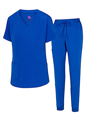 Natural Uniforms Womens Cool Stretch Jogger Scrub Set (True Royal Blue, Medium)