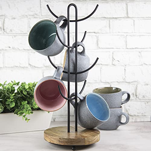 Tribello Coffee Mug Tree for Counter, Large Steady Coffee Cups & Tea Mug Tree Stand, Modern Farmhouse Kitchen Countertop Coffee Cup Holder - Large 8 Mug Holder