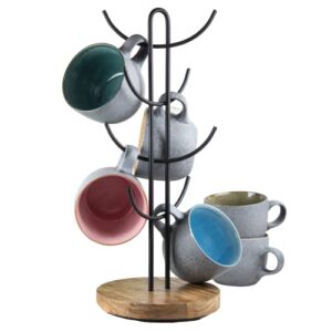 Tribello Coffee Mug Tree for Counter, Large Steady Coffee Cups & Tea Mug Tree Stand, Modern Farmhouse Kitchen Countertop Coffee Cup Holder - Large 8 Mug Holder