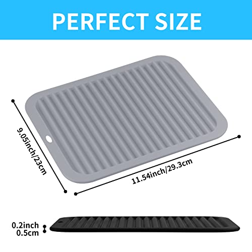 tifanso 2PCS Silicone Trivets for Hot Dishes, 9"x11.5" Trivets for Hot Pots and Pans Quartz Countertops, Hot Pads for Kitchen Countertops, Heat Resistant Mat for All Hair Styling Tools(Black and Gray)