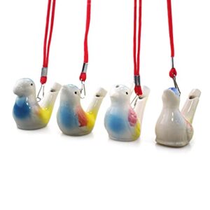 4PCS Ceramic Toys Ceramic Bird Whistle Ceramic Bird Water Whistle Birthday Party Gift Multicolor Ribbon Hanging Rope Can Make A Loud Sound