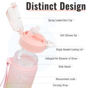 Bugucat Water Bottle 32OZ, Tritan Drinks Bottle with Straw and Time Markings, Jug Leak Proof,Sport Water Storage Container for Teenager Adult, Water Bottle for Gym School Cycling Fitness Outdoor