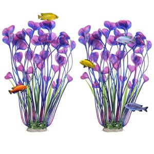 woyrise large plastic plants decor for aquarium,tall artificial plants ornament for all fish tank 15.6 inch (2pcs)