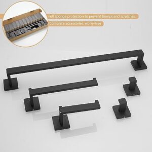 BATHLAVISH Matte Black Bathroom Accessories Set Hardware 5-Piece Towel Bar Holder Sets Hand Towel Rack Holder and 2 Towel Hooks, Stainless Steel Wall Mounted