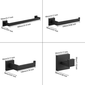 BATHLAVISH Matte Black Bathroom Accessories Set Hardware 5-Piece Towel Bar Holder Sets Hand Towel Rack Holder and 2 Towel Hooks, Stainless Steel Wall Mounted