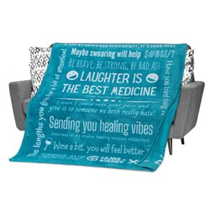 filo estilo funny healing gifts for someone who is sick, get well blanket, after surgery gifts, care package for sick friend or cancer patients, unique fun sarcastic stress relief gift (teal)