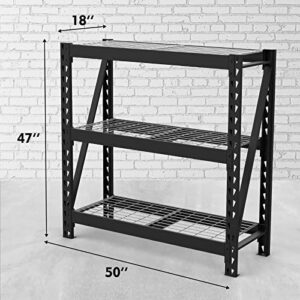 WORKPRO 3-Tier Garage Shelving Unit, Heavy Duty 5400 LBS Load Capacity, Metal Storage Rack, 50”W x 18”D x 47”H Height Adjustable, Industrial Shelving for Garage, Warehouse, Shop