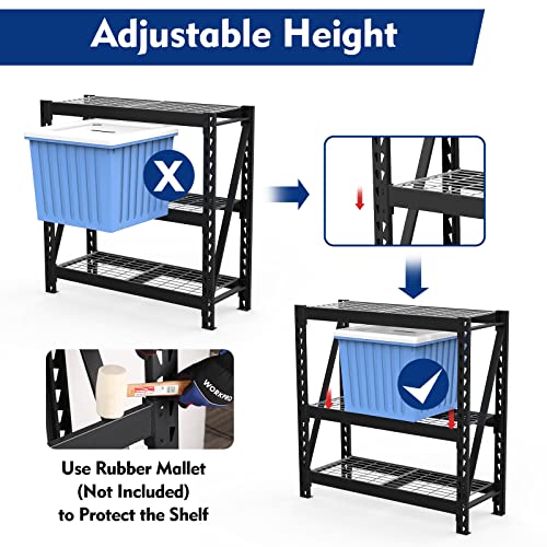 WORKPRO 3-Tier Garage Shelving Unit, Heavy Duty 5400 LBS Load Capacity, Metal Storage Rack, 50”W x 18”D x 47”H Height Adjustable, Industrial Shelving for Garage, Warehouse, Shop