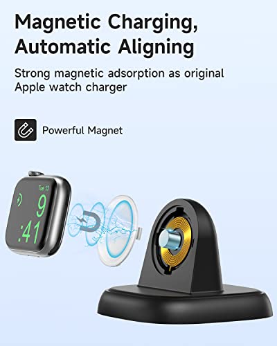 NEWDERY Charger Stand for Apple Watch, Portable Watch Charger for iWatch with USB C Cable,Fast Charging,Wireless Charging Station for iWatch series Ultra/8/7/6/5/3/2/SE, 49/45/44/42/41/40/38 mm, Black