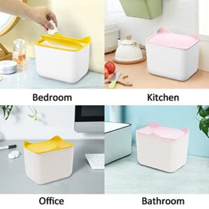 TACYKIBD 2PCS Mini Desk Trash Can with Swing Lid, Mini Plastic Garbage Cans, 2.7 Liter/0.7 Gallon Mini Wastebasket for Bathroom Vanity Desktop Tabletop Coffee Table Countertop (Pink+Yellow)