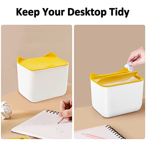 TACYKIBD 2PCS Mini Desk Trash Can with Swing Lid, Mini Plastic Garbage Cans, 2.7 Liter/0.7 Gallon Mini Wastebasket for Bathroom Vanity Desktop Tabletop Coffee Table Countertop (Pink+Yellow)