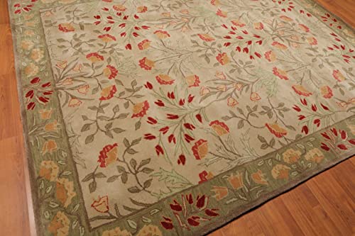 Old Hand Made Floral Bleige Tulips Traditional Persian Oriental Woolen Area Rugs 6x9 ft