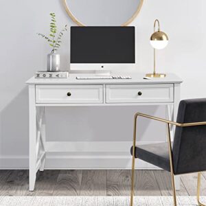 White Computer Desk with 2 Drawers, Modern Makeup Vanity Desk with Storage, Writing Desk for Home Office, 42'' Long Study Simple White Desk for Bedroom Console Table Living Room