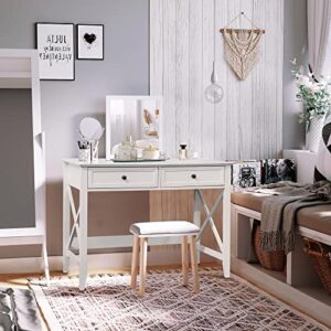 White Computer Desk with 2 Drawers, Modern Makeup Vanity Desk with Storage, Writing Desk for Home Office, 42'' Long Study Simple White Desk for Bedroom Console Table Living Room