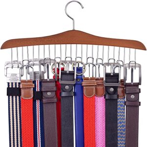 belt hanger (wooden, cherry maple, 12 hooks), closet organizer for ties, belts, scarves, rotating swivel holder for necktie wardrobe storage by zoe deco