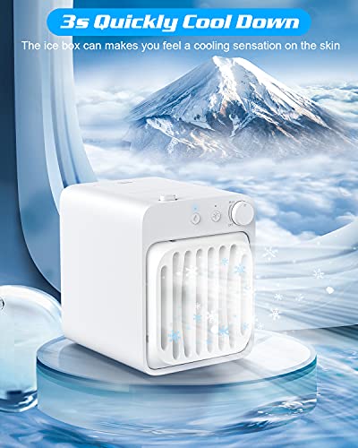 Portable air conditioner, 3in1 Rechargeable Evaporative Air Cooler with 2 Freezing Boxes,LED Light, Desktop Cooling Fan for Office, Bedroom, Outdoor,Kitchen