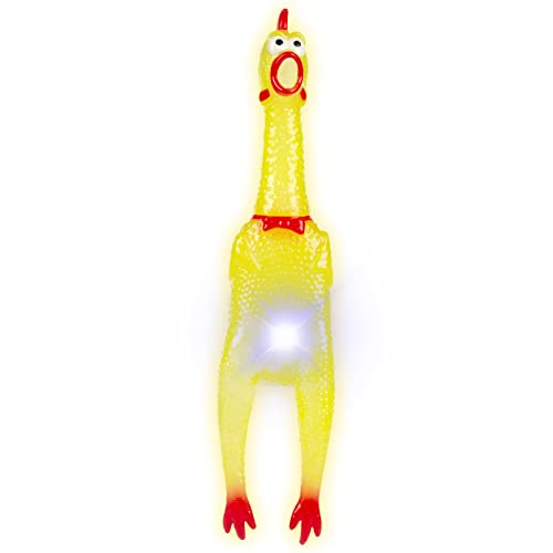 POPLAY 15 Inch Flashing Screaming Chicken, Large Rubber Chicken Dog Toy LED Shining Squeaky Chicken for Chew Toy Stress Relief Practical Jokes