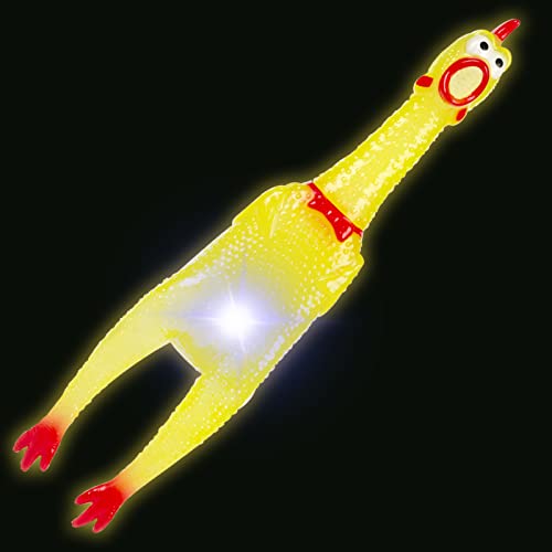 POPLAY 15 Inch Flashing Screaming Chicken, Large Rubber Chicken Dog Toy LED Shining Squeaky Chicken for Chew Toy Stress Relief Practical Jokes