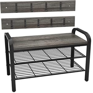 armocity coat rack shoe bench sets, 3 tier entryway shoe bench with coat hook industrial entry shoe organizer for entryway closet hallway living room bedroom, gray